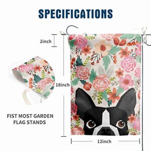 Boston Terrier Garden Flag Small - Flower Dog House Flag Welcome Holiday Yard Flag Spring Garden Decor Dogs Flag Banner Double Sided Outdoor Flags 12x18