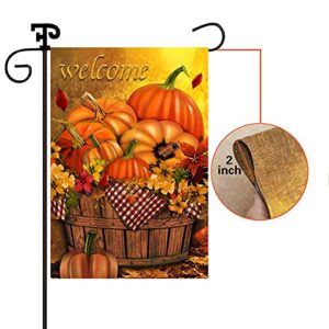 Fall Welcome Thanksgiving Pumpkin Small Garden Flag for Outside 12x18 Inch Vertical Double Sided Leaves Flowers Autumn Burlap Yard Decoration