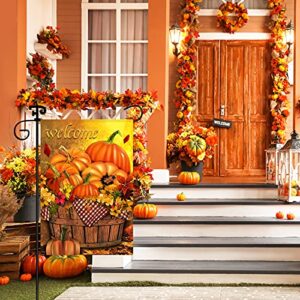 Fall Welcome Thanksgiving Pumpkin Small Garden Flag for Outside 12x18 Inch Vertical Double Sided Leaves Flowers Autumn Burlap Yard Decoration