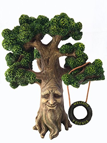 Fairy and Garden Gnome Tree - Enchanted Grandpa Miniature Tree with Removable Glow in The Dark Welcome Sign for Fairies and Lawn Gnomes