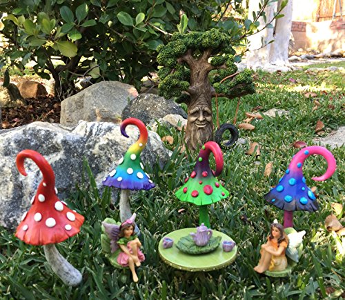 Fairy and Garden Gnome Tree - Enchanted Grandpa Miniature Tree with Removable Glow in The Dark Welcome Sign for Fairies and Lawn Gnomes