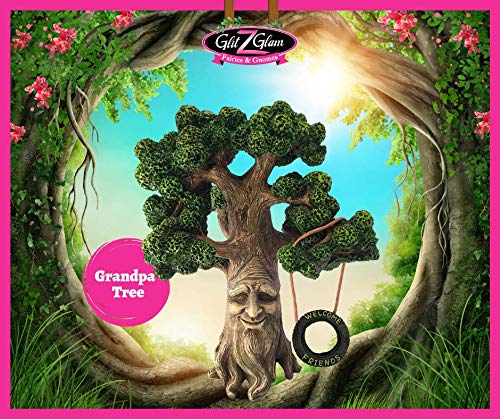 Fairy and Garden Gnome Tree - Enchanted Grandpa Miniature Tree with Removable Glow in The Dark Welcome Sign for Fairies and Lawn Gnomes