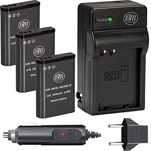 BM Premium Pack of 3 EN-EL23 Batteries and Battery Charger for Nikon Coolpix B700, P900, P600, P610, S810c Digital Camera