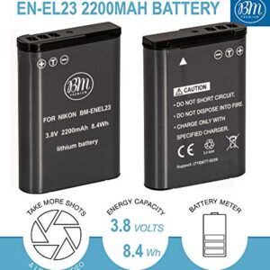 BM Premium Pack of 3 EN-EL23 Batteries and Battery Charger for Nikon Coolpix B700, P900, P600, P610, S810c Digital Camera