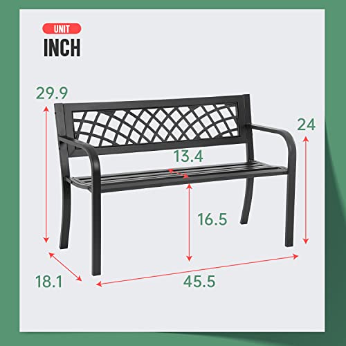 Garden Bench,Outdoor Benches,Iron Steel Frame Patio Bench with Mesh Pattern and Plastic Backrest Armrests for Lawn Yard Porch Work Entryway,Black