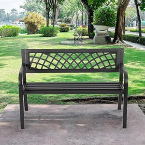 Garden Bench,Outdoor Benches,Iron Steel Frame Patio Bench with Mesh Pattern and Plastic Backrest Armrests for Lawn Yard Porch Work Entryway,Black