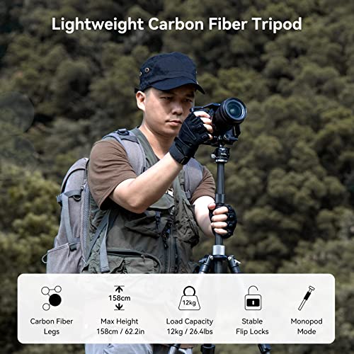 SmallRig 62.2" Carbon Fiber Tripod with Center Column, Travel Lightweight Tripods & Detachable Monopod, 360° Ball Head, Quick Release Plate, Load up to 26.5 lbs/12 kg-4059