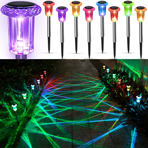 LIANGLOME Solar Lights Outdoor Pathway - 8 Pack Solar Lights Outdoor Waterproof Stainless Steel Solar Garden Lights for Landscape Patio Lawn Yard Driveway-Color Changing