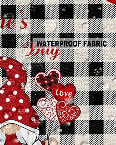 LEOSUCRE Pack of 2 Waterproof Decorative Pillow Covers, Valentines Day Plaid Throw Pillow Covers Rectangle Pillowcases Cushion Covers for Couch Patio Garden 20x12 Inch Love Gnome Tree Black and White