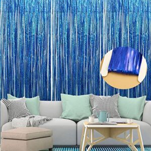 Foil Fringe Backdrop, 3 Pack 3.3 ft x 8.2 ft Photo Booth Backdrop Curtain for Parties - Tinsel Curtain Fringe Backdrop Party Decorations for Birthday, Wedding or Bachelorette Party (Laser Blue)