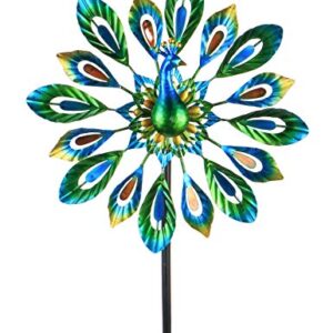 MUMTOP Wind Spinner 51 Inch Peacock Wind Spinner Outdoor Metal with Double Wind Sculpture for Patio, Lawn & Garden Decor