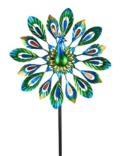 MUMTOP Wind Spinner 51 Inch Peacock Wind Spinner Outdoor Metal with Double Wind Sculpture for Patio, Lawn & Garden Decor