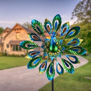 MUMTOP Wind Spinner 51 Inch Peacock Wind Spinner Outdoor Metal with Double Wind Sculpture for Patio, Lawn & Garden Decor