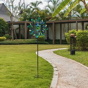 MUMTOP Wind Spinner 51 Inch Peacock Wind Spinner Outdoor Metal with Double Wind Sculpture for Patio, Lawn & Garden Decor