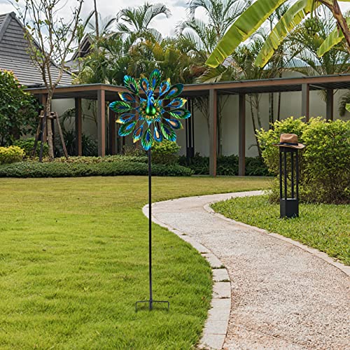 MUMTOP Wind Spinner 51 Inch Peacock Wind Spinner Outdoor Metal with Double Wind Sculpture for Patio, Lawn & Garden Decor