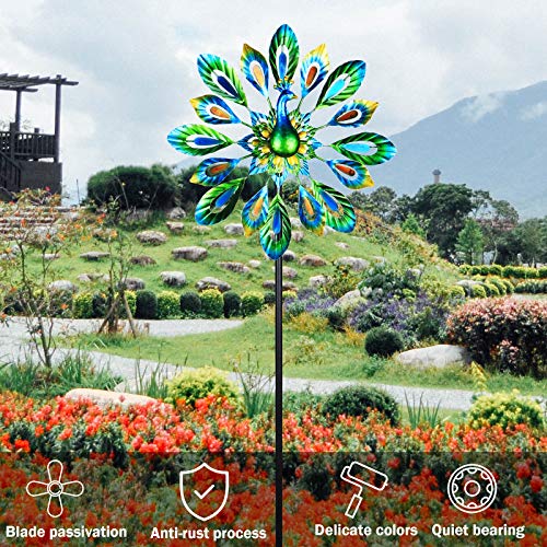 MUMTOP Wind Spinner 51 Inch Peacock Wind Spinner Outdoor Metal with Double Wind Sculpture for Patio, Lawn & Garden Decor