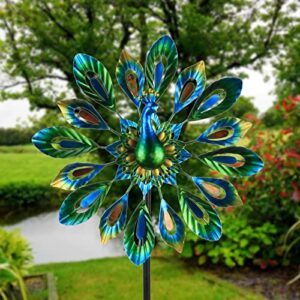 MUMTOP Wind Spinner 51 Inch Peacock Wind Spinner Outdoor Metal with Double Wind Sculpture for Patio, Lawn & Garden Decor