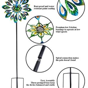 MUMTOP Wind Spinner 51 Inch Peacock Wind Spinner Outdoor Metal with Double Wind Sculpture for Patio, Lawn & Garden Decor