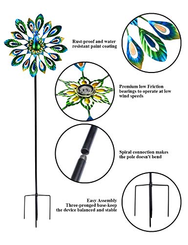 MUMTOP Wind Spinner 51 Inch Peacock Wind Spinner Outdoor Metal with Double Wind Sculpture for Patio, Lawn & Garden Decor