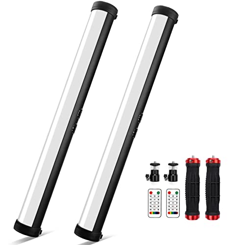 2 Pack RGB Led Video Light Stick Wand, Obeamiu 2600-9600K Photography Lighting, 5000mAh Rechargeable Battery, 21 Lights Effect for Video Conference Shooting YouTube Studio, Live Game Streaming, Vlogg