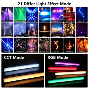 2 Pack RGB Led Video Light Stick Wand, Obeamiu 2600-9600K Photography Lighting, 5000mAh Rechargeable Battery, 21 Lights Effect for Video Conference Shooting YouTube Studio, Live Game Streaming, Vlogg