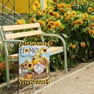 Furiaz Home Sweet Home Gnome Sunflower Spring Summer Small Decorative Garden Flag, Bee Honey Yard Home Outside Black Yellow Stripe Decoration, Fall Farmhouse Outdoor Decor Double Sided 12x18