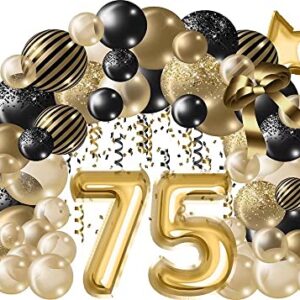 7x5ft Birthday Party Decoration Black Gold Balloon Poster for Anniversary Photo Booth Backdrop Background Banner 75th Birthday Party Supplies W-7066