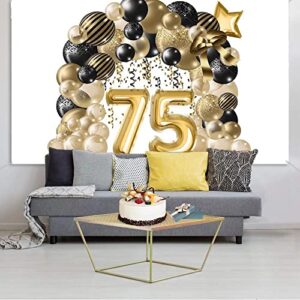 7x5ft Birthday Party Decoration Black Gold Balloon Poster for Anniversary Photo Booth Backdrop Background Banner 75th Birthday Party Supplies W-7066