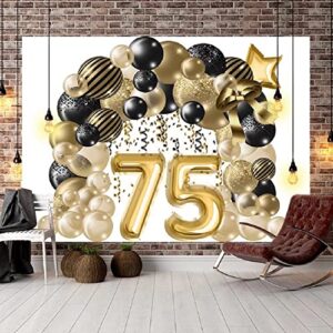 7x5ft Birthday Party Decoration Black Gold Balloon Poster for Anniversary Photo Booth Backdrop Background Banner 75th Birthday Party Supplies W-7066