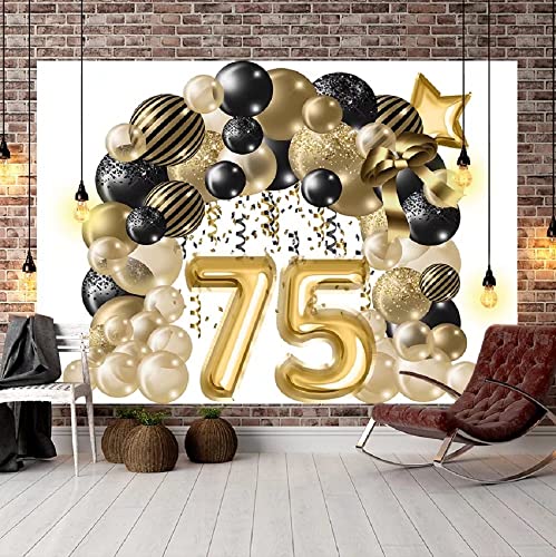 7x5ft Birthday Party Decoration Black Gold Balloon Poster for Anniversary Photo Booth Backdrop Background Banner 75th Birthday Party Supplies W-7066