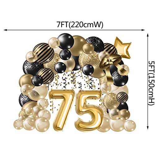 7x5ft Birthday Party Decoration Black Gold Balloon Poster for Anniversary Photo Booth Backdrop Background Banner 75th Birthday Party Supplies W-7066