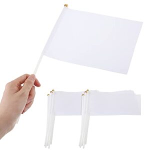 50 Pcs White Small Mini Flags Bulk Sublimation Blank Flags Solid Plain White Flag Hand Held DIY Miniature Flags on Stick for Garden Car Parades Grand Opening Birthday Wedding Party Events Celebration