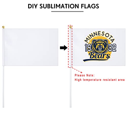 50 Pcs White Small Mini Flags Bulk Sublimation Blank Flags Solid Plain White Flag Hand Held DIY Miniature Flags on Stick for Garden Car Parades Grand Opening Birthday Wedding Party Events Celebration