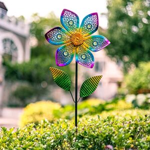 Venniy Wind Spinner with Metal Stake, Outdoor Garden Pinwheels Spinners Hollow-Out Flower Shape Design for Yard Lawn Patio Decor