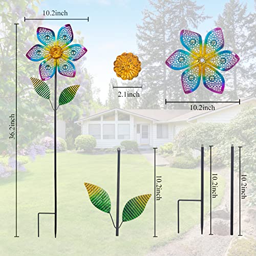 Venniy Wind Spinner with Metal Stake, Outdoor Garden Pinwheels Spinners Hollow-Out Flower Shape Design for Yard Lawn Patio Decor