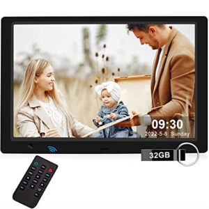 10.1 inch digital picture frame with 32gb usb flash drive, kecag 1920×1080 hd ips screen digital photo frame, motion sensor, video, music, share moments via sd card or usb, with remote control, black