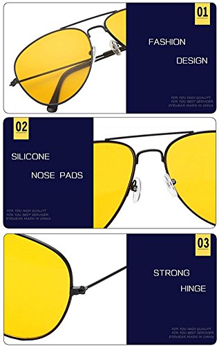 Runspeed Night Driving Glasses Anti Glare Polarized Aviator Sunglasses for Men Women Rainy Safe HD Night View Vision Goggles with Yellow UV400 TAC Lenses for Sports Outdoor Activities (Black025)