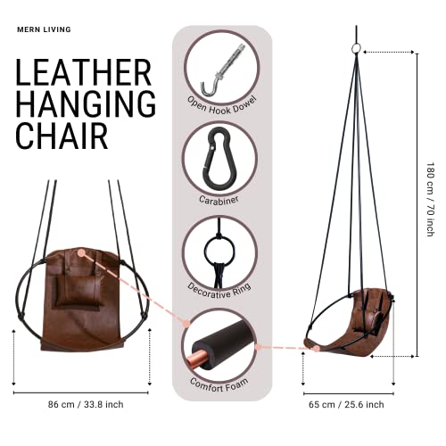 Mern Living Hanging Chair - Handmade Modern Hammock Chair, Hanging Chair for Bedroom, Indoor & Outdoor Patio Swing, Steel & Double Layer Faux Leather, Easy 3-Step Setup 275 lbs Capacity |