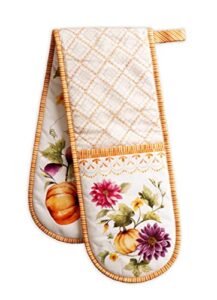 maison d’ hermine double oven gloves 7″x35″, 100% cotton heat resistant oven mitt cooking gloves with loop, handling hot pan, pumpkin garden – cloudy cream-thanksgiving/christmas