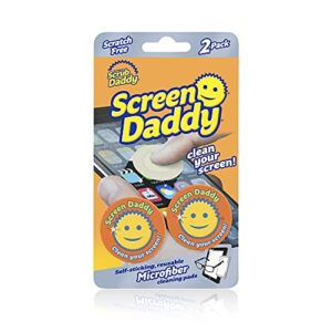 scrub daddy screen cleaning microfiber cloth pads – screen daddy- screen cleaning pads for phone, computer screen, eye glasses, lenses, scratch-free, streak-free, reusable, washable, 2ct