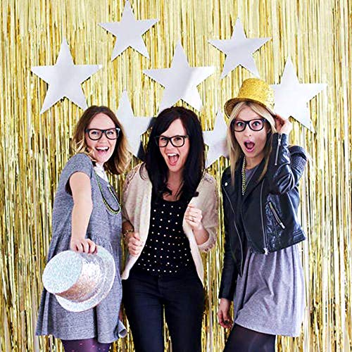 2 Pcs 3.2ft x 8.2ft Shiny Gold Metallic Tinsel Foil Fringe Curtains Photo Booth Backdrop for Birthday Wedding Holiday Celebration Bachelorette Party Decorations (Gold)