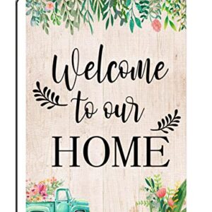 HHERCICIM Spring Welcome to Our Home Flag Garden Flag 12.5x18 Inch Vertical Double Sided Burlap Hello Spring Welcome Flower Farmhouse Rustic Sweet Home Décor Seasonal House Flag Holiday Party Outdoor Décor