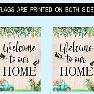 HHERCICIM Spring Welcome to Our Home Flag Garden Flag 12.5x18 Inch Vertical Double Sided Burlap Hello Spring Welcome Flower Farmhouse Rustic Sweet Home Décor Seasonal House Flag Holiday Party Outdoor Décor