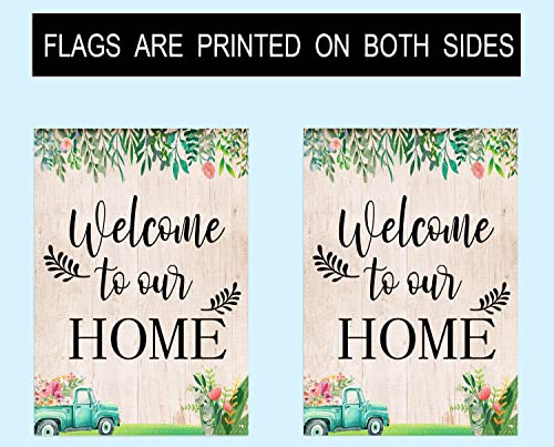 HHERCICIM Spring Welcome to Our Home Flag Garden Flag 12.5x18 Inch Vertical Double Sided Burlap Hello Spring Welcome Flower Farmhouse Rustic Sweet Home Décor Seasonal House Flag Holiday Party Outdoor Décor