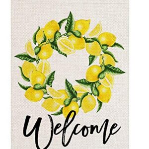 pingpi Welcome Lemon Wreath 28 x 40 House Flag Burlap Double Sided, Lemon Garden Yard Decoration, Welcome Seasonal Outdoor Decor Decorative Spring Large Flag Lemon