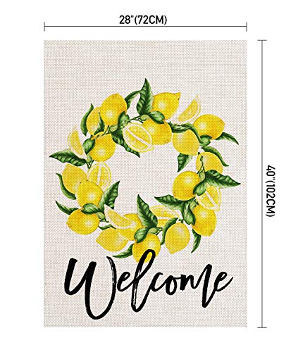 pingpi Welcome Lemon Wreath 28 x 40 House Flag Burlap Double Sided, Lemon Garden Yard Decoration, Welcome Seasonal Outdoor Decor Decorative Spring Large Flag Lemon