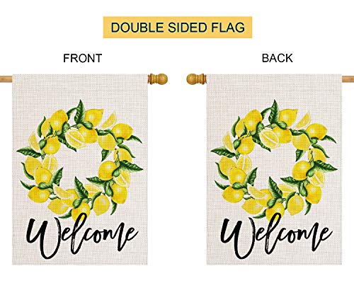 pingpi Welcome Lemon Wreath 28 x 40 House Flag Burlap Double Sided, Lemon Garden Yard Decoration, Welcome Seasonal Outdoor Decor Decorative Spring Large Flag Lemon