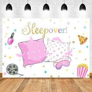 Mocsicka Sleepover Party Backdrop Sleepover Pajamas Pillow Fight Pink Girl Party Decorations Slumber Party Banner Photography Background Cake Table Studio Props (5x3ft)