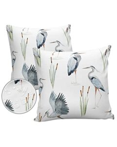 vandarllin outdoor throw pillows covers 16x16 set of 2 waterproof heron wildlife decorative zippered lumbar cushion covers for patio furniture, birds in the water reeds