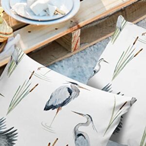 Vandarllin Outdoor Throw Pillows Covers 16X16 Set of 2 Waterproof Heron Wildlife Decorative Zippered Lumbar Cushion Covers for Patio Furniture, Birds in The Water Reeds